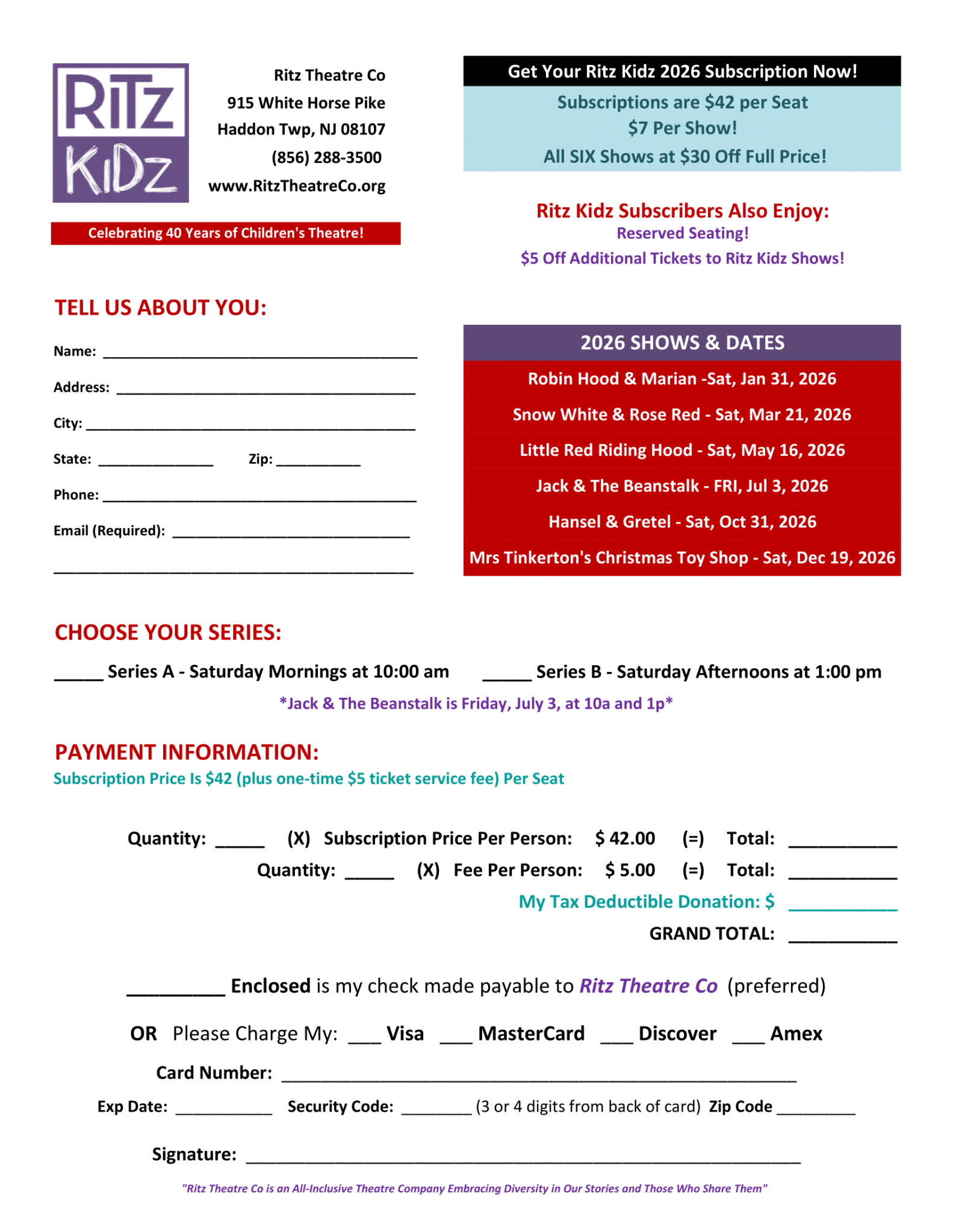 Ritz Kidz Children’s Theatre – Ritz Theatre Co